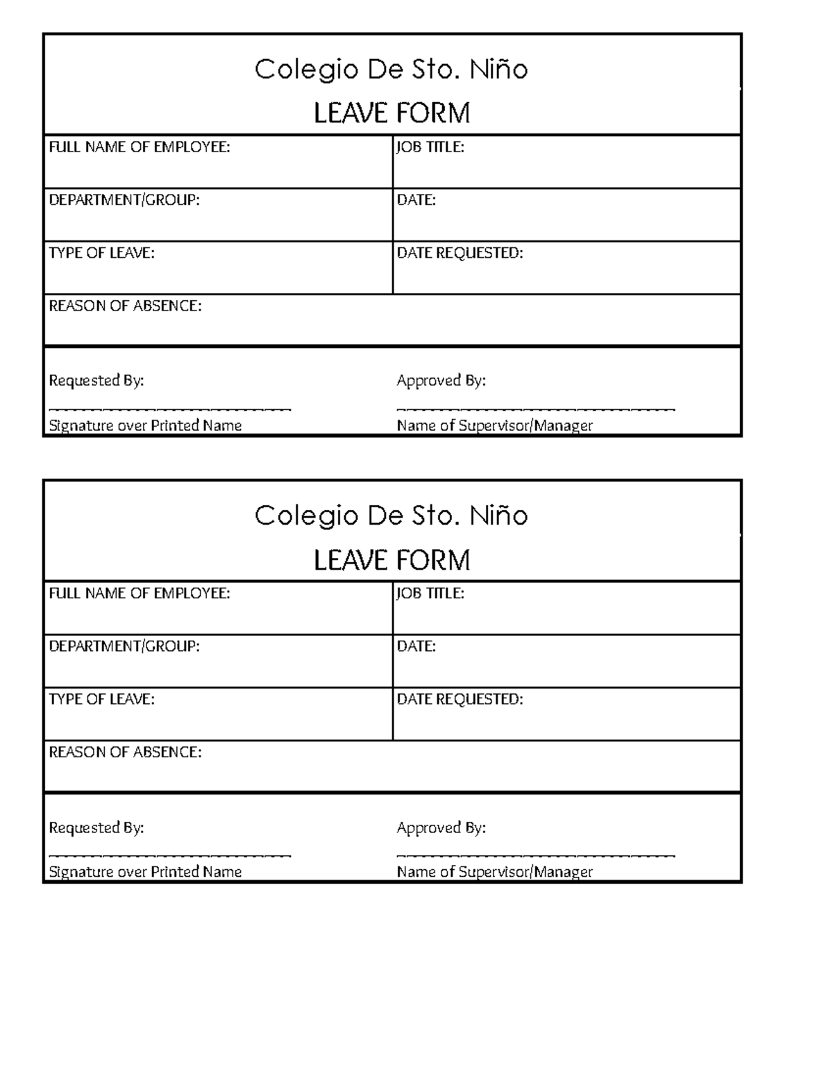Leave Application FORM-CSn (1).xlsx - Sheet 1 - Colegio De Sto. Niño ...