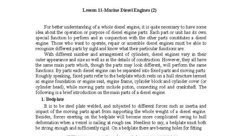 Lesson 11: Understanding Diesel Engine Components - Studocu
