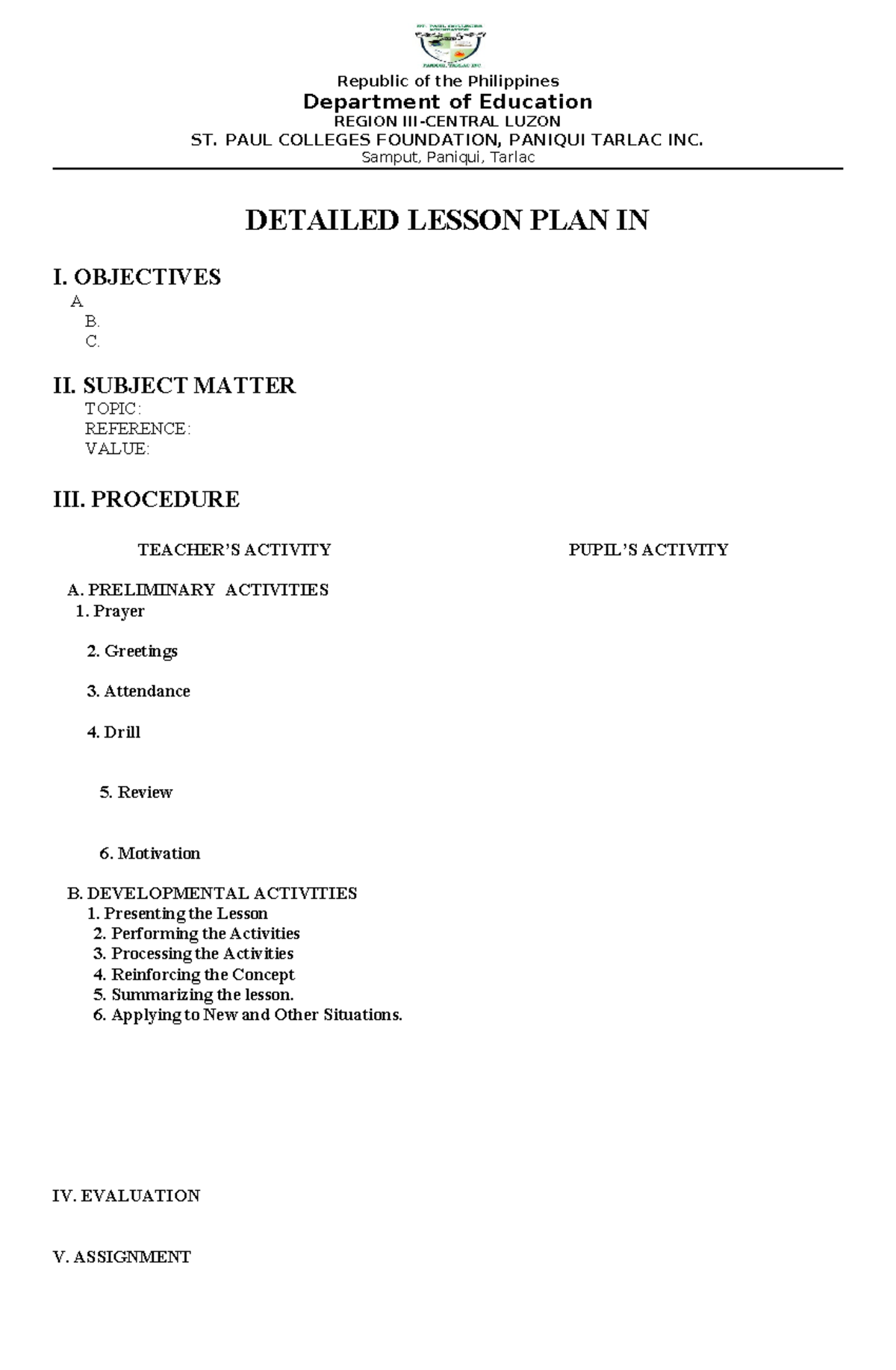 Lesson-PLAN-ST - Used it - Republic of the Philippines Department of ...