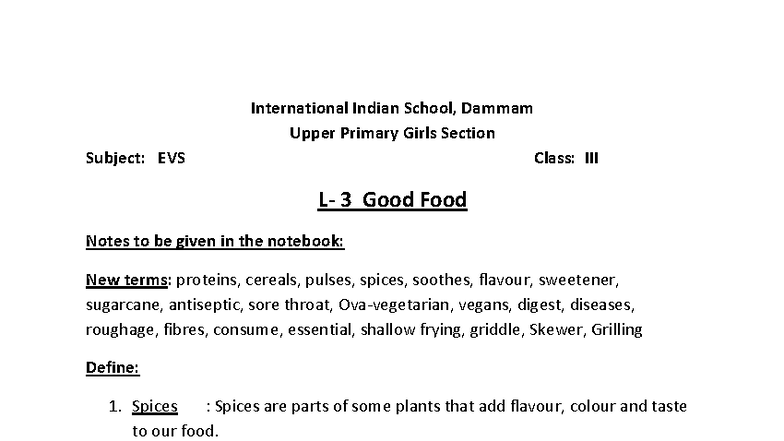 L-3 Good Food - Project on Healthy Eating for Class 3 - Studocu
