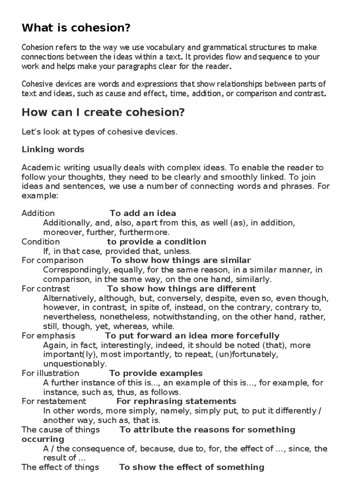 Cohesion in Writing: Key Devices and Strategies - Dono Course - Studocu