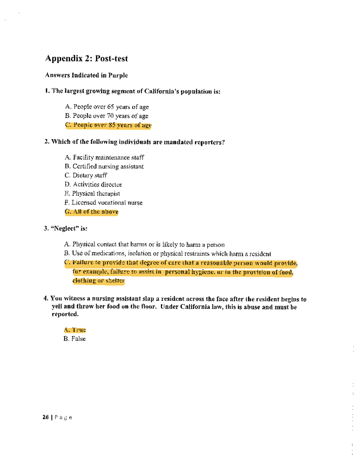 Post Test Answers - Key Responses & Concepts for Nursing Care - Studocu