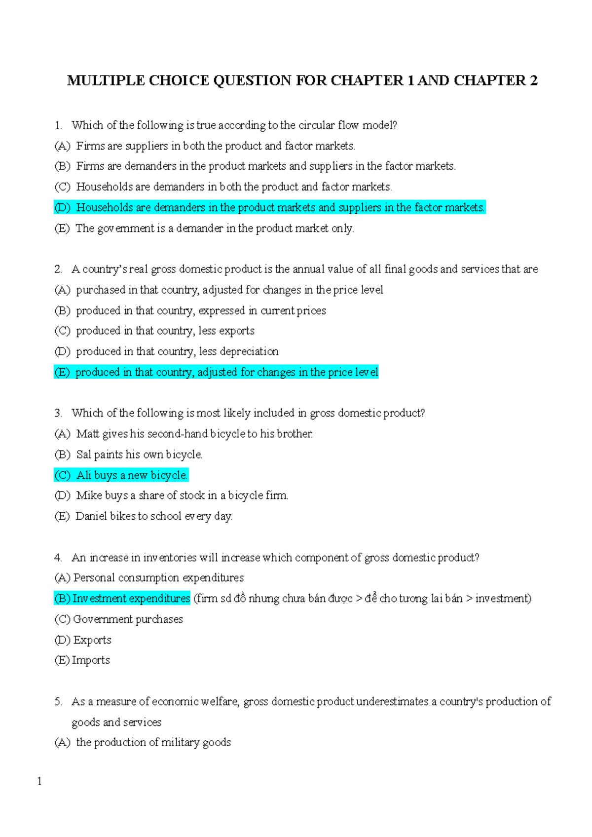 Multiple Choice Questions for ECON 101: Chapters 1 & 2 - Studocu