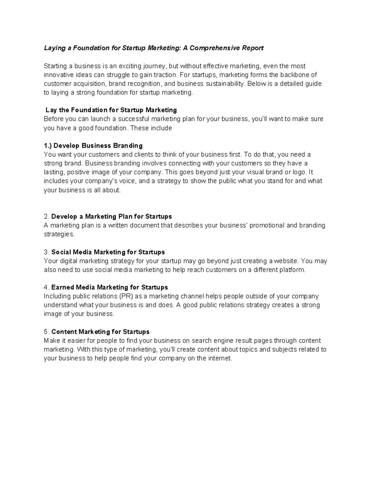 Entrep- Report- Final - Laying a Foundation for Startup Marketing: A ...