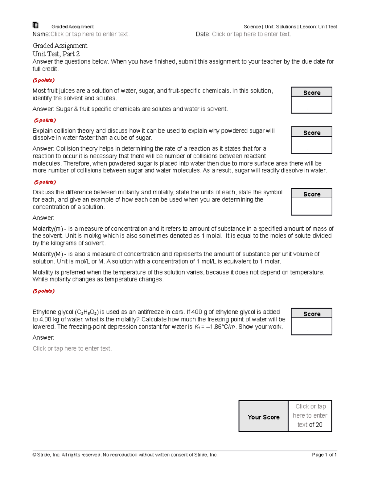 Unit Test: Solutions - Graded Assignment (Science) - Studocu