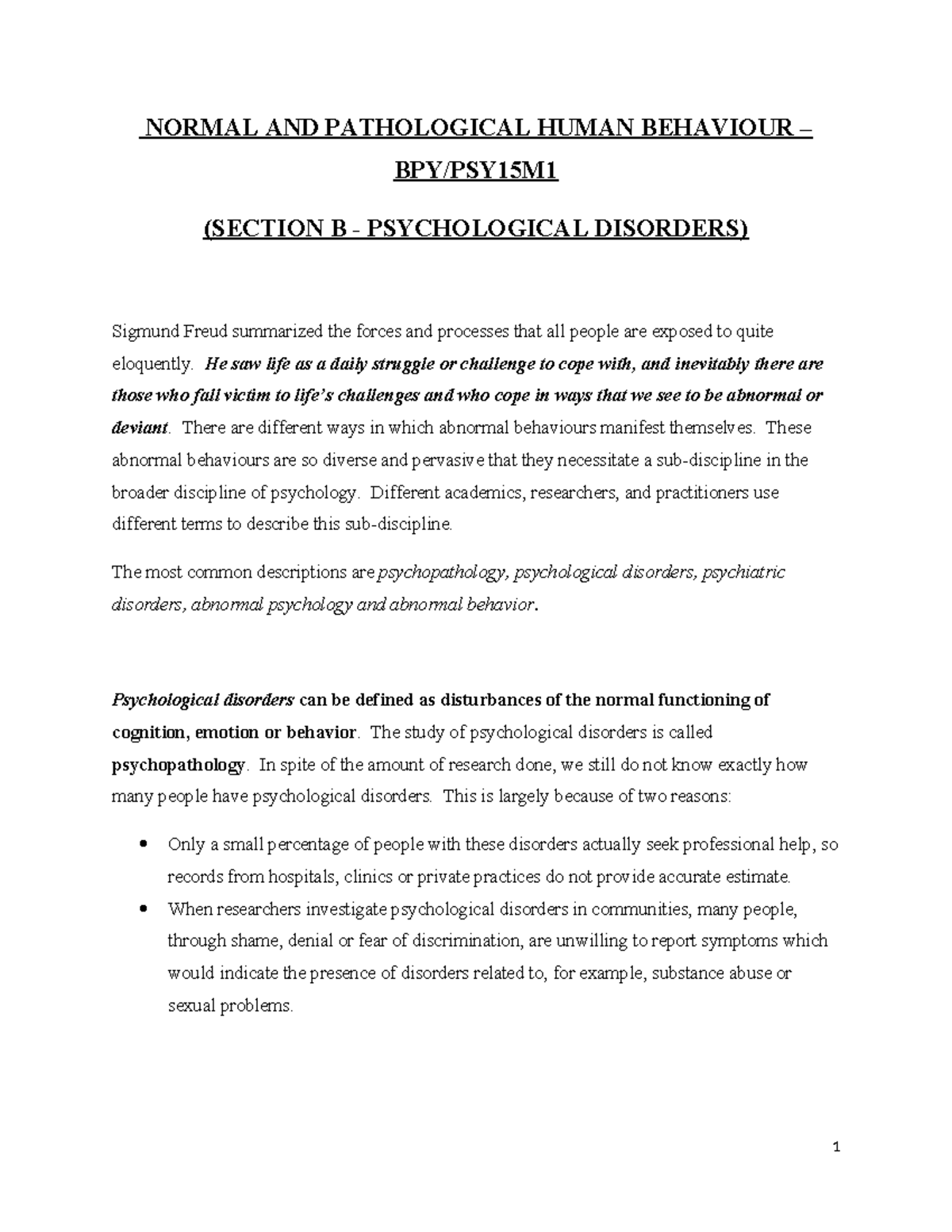 Normal and Abnormal Behavior: Overview of Psychological Disorders - BPY ...