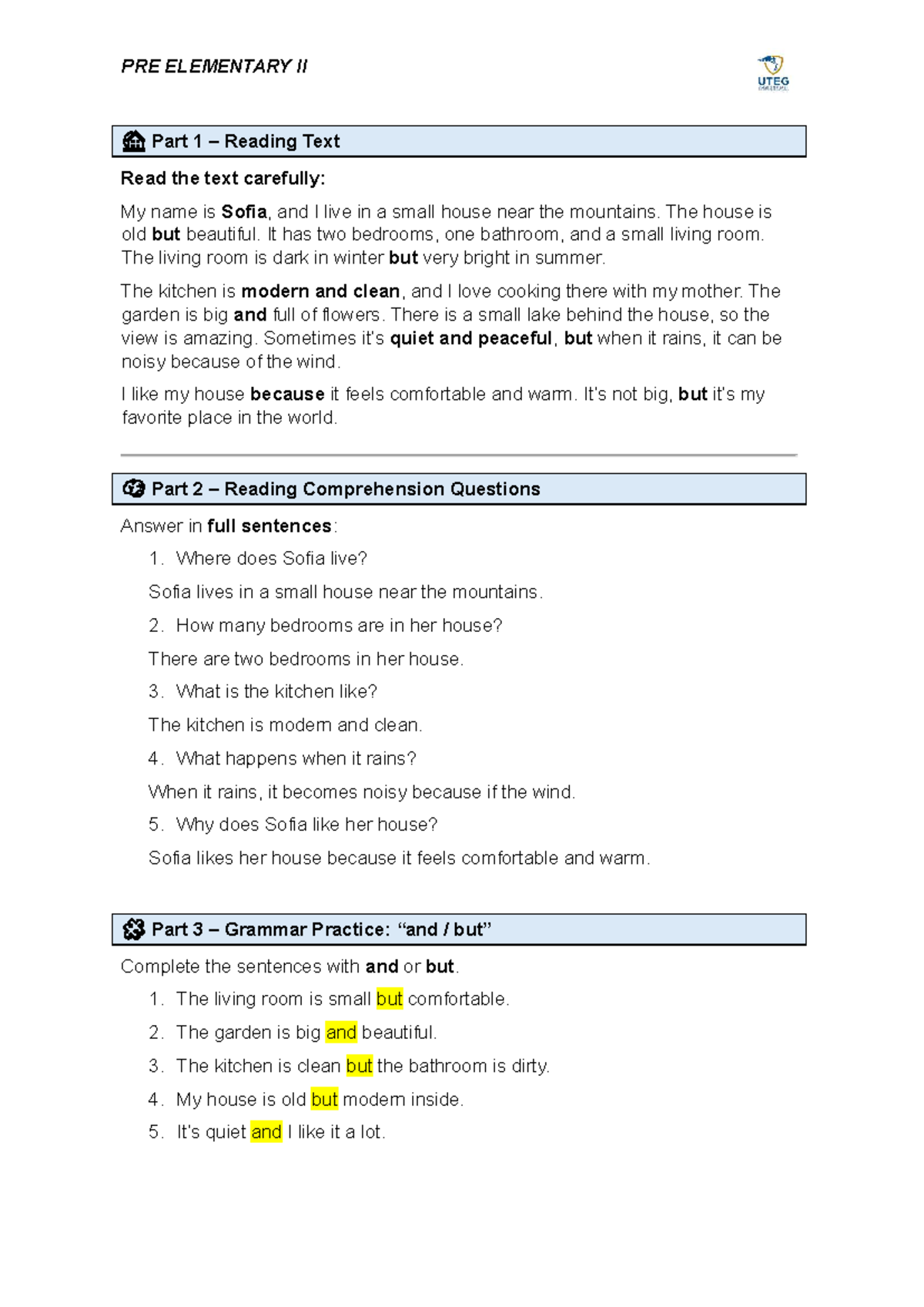 PRE ELEMENTARY II Assignment 6: Reading & Grammar Practice - Studocu