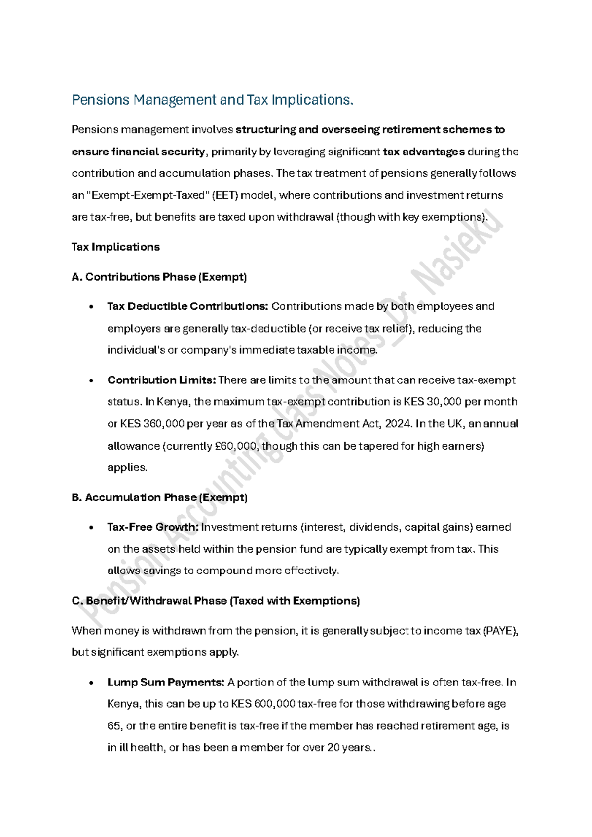Pensions Management & Tax Implications: Class Notes (FIN 202) - Studocu