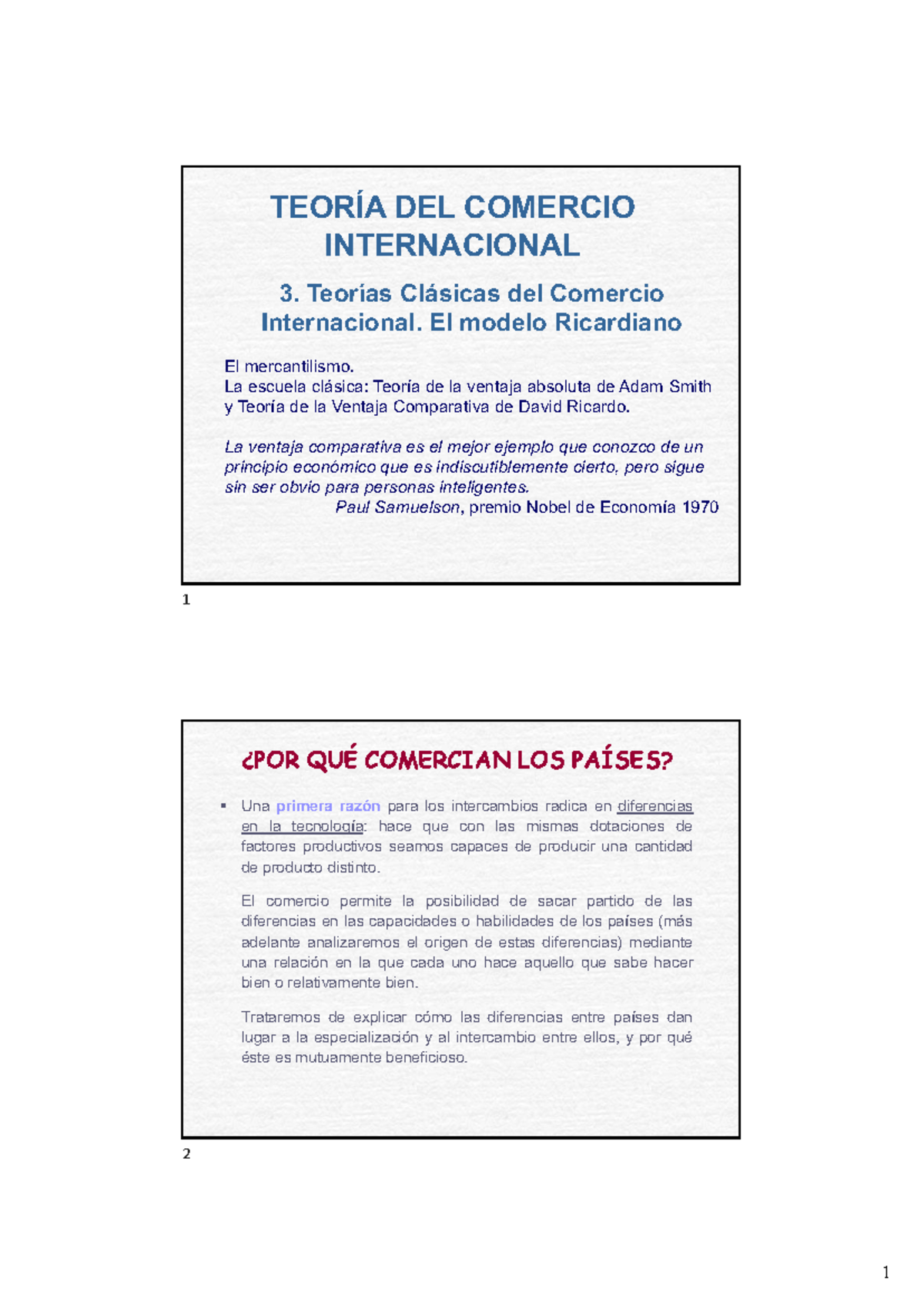 TEORÍA DEL COMERCIO INTERNACIONAL 3: Clásicas y Ventajas Comparativas - Studocu