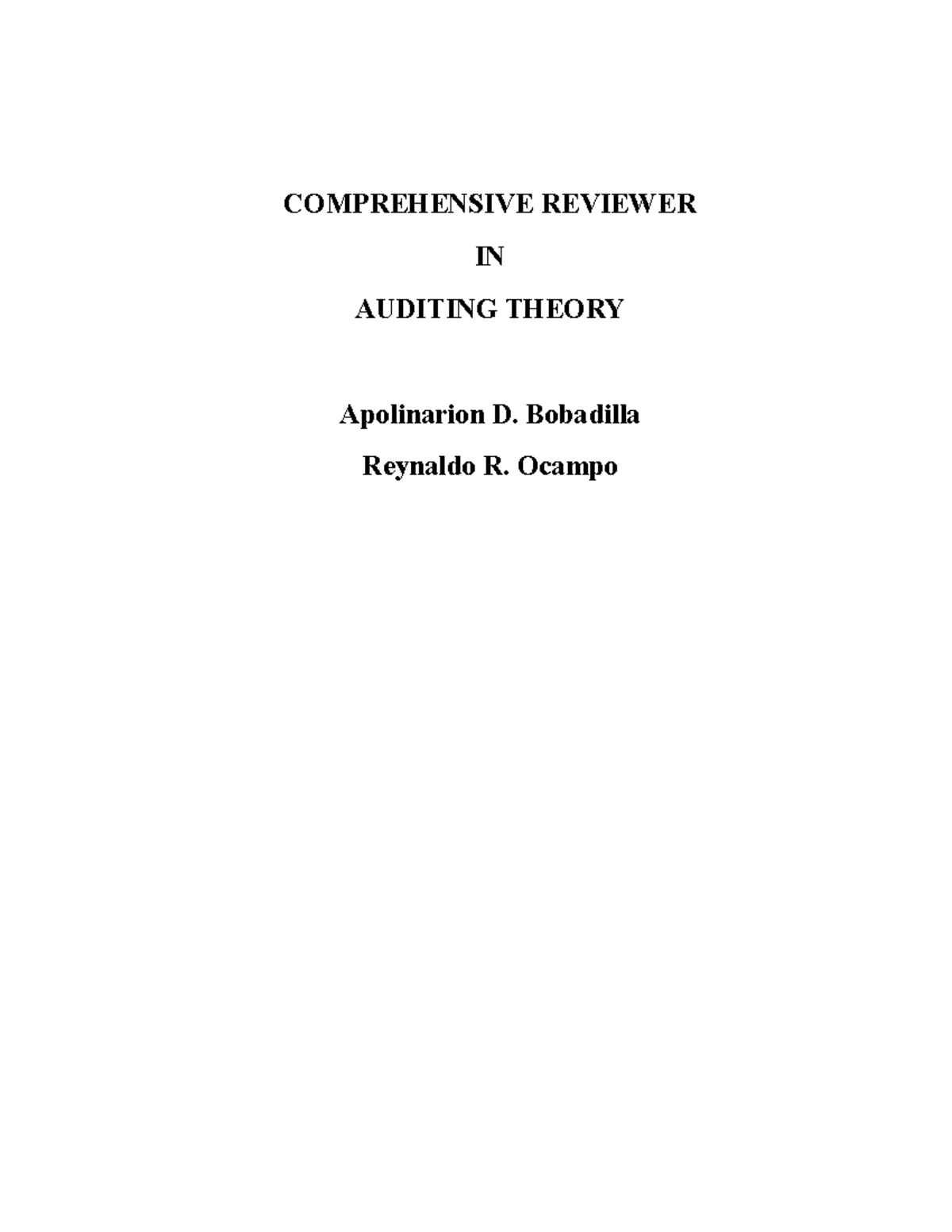 Comprehensive Reviewer IN Auditing Theory - COMPREHENSIVE REVIEWER IN ...