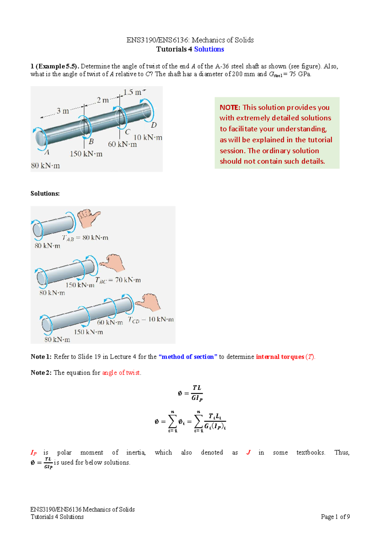 ENS3190/ENS6136 Detailed Solutions for Tutorial 4 Mechanics of Solids ...