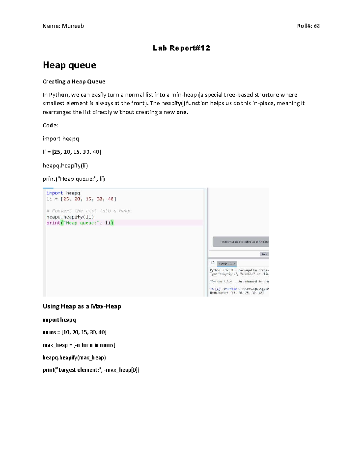 Lab Report 12: Heap Queue Operations in Python (CS101) - Studocu