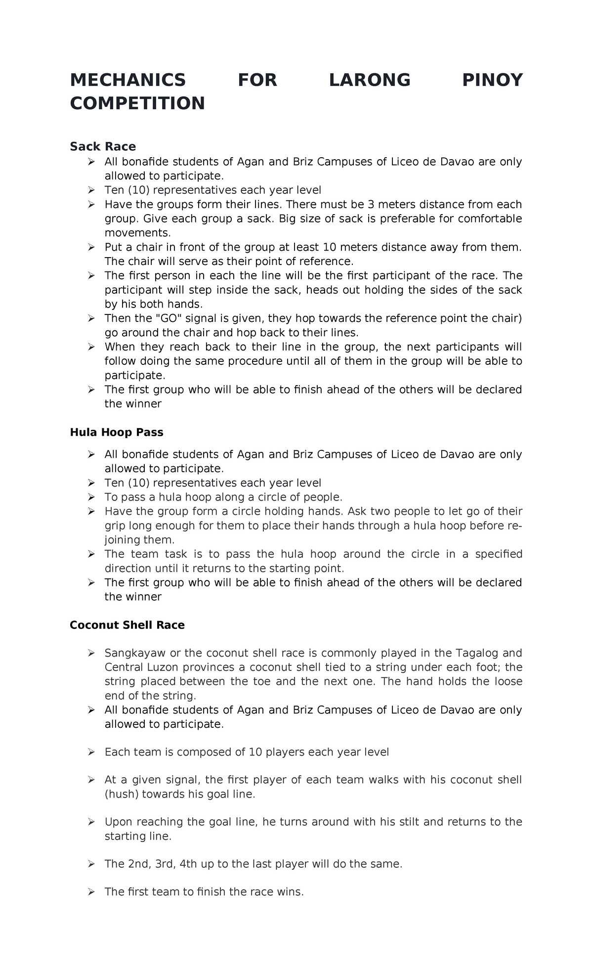 Mechanics FOR Larong Pinoy Competition - MECHANICS FOR LARONG PINOY ...