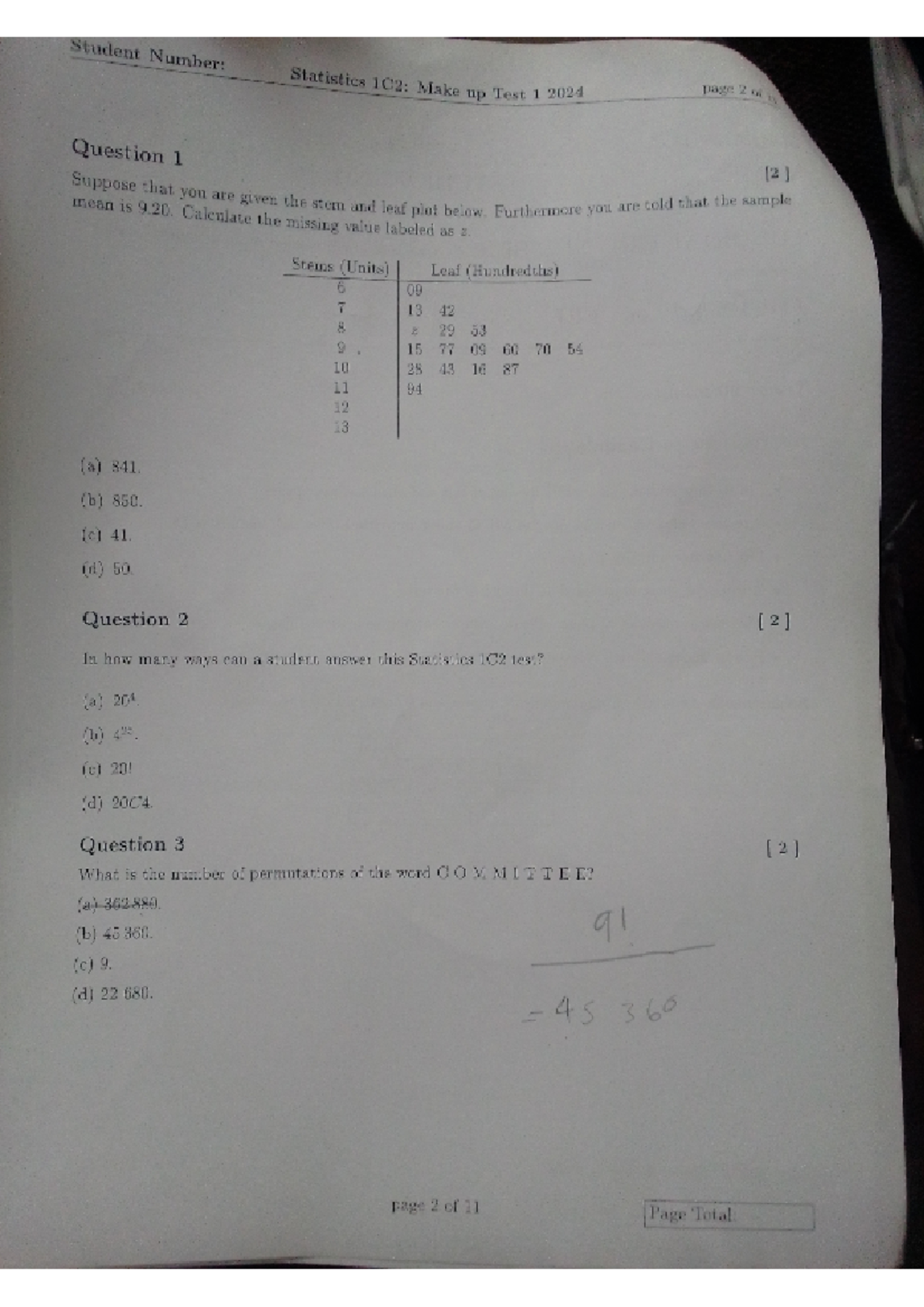 Statistics 1C2: Make Up Test 1 Questions & Answers Guide (2024) - Studocu