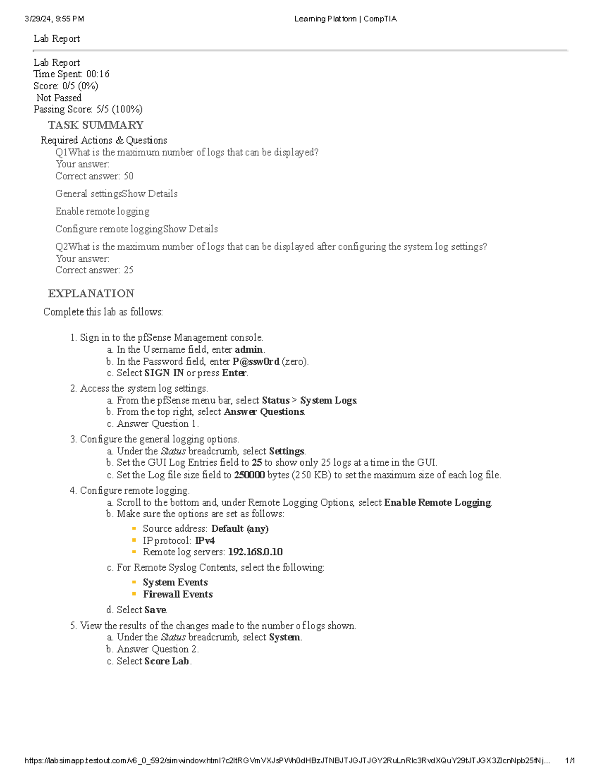 Lab Report: Configure Logging on pfSense (CompTIA 11.3.6) - Studocu