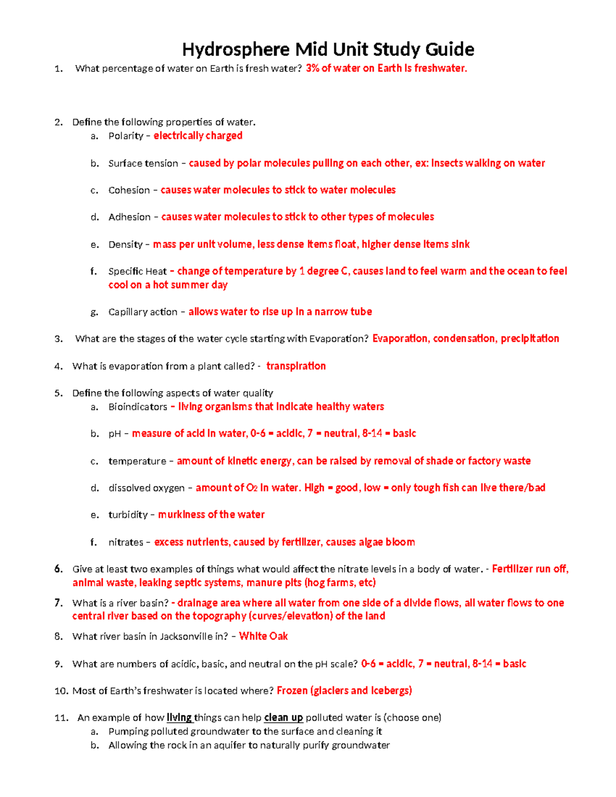 Hydrosphere Midterm Study Guide: Key Concepts and Water Properties ...