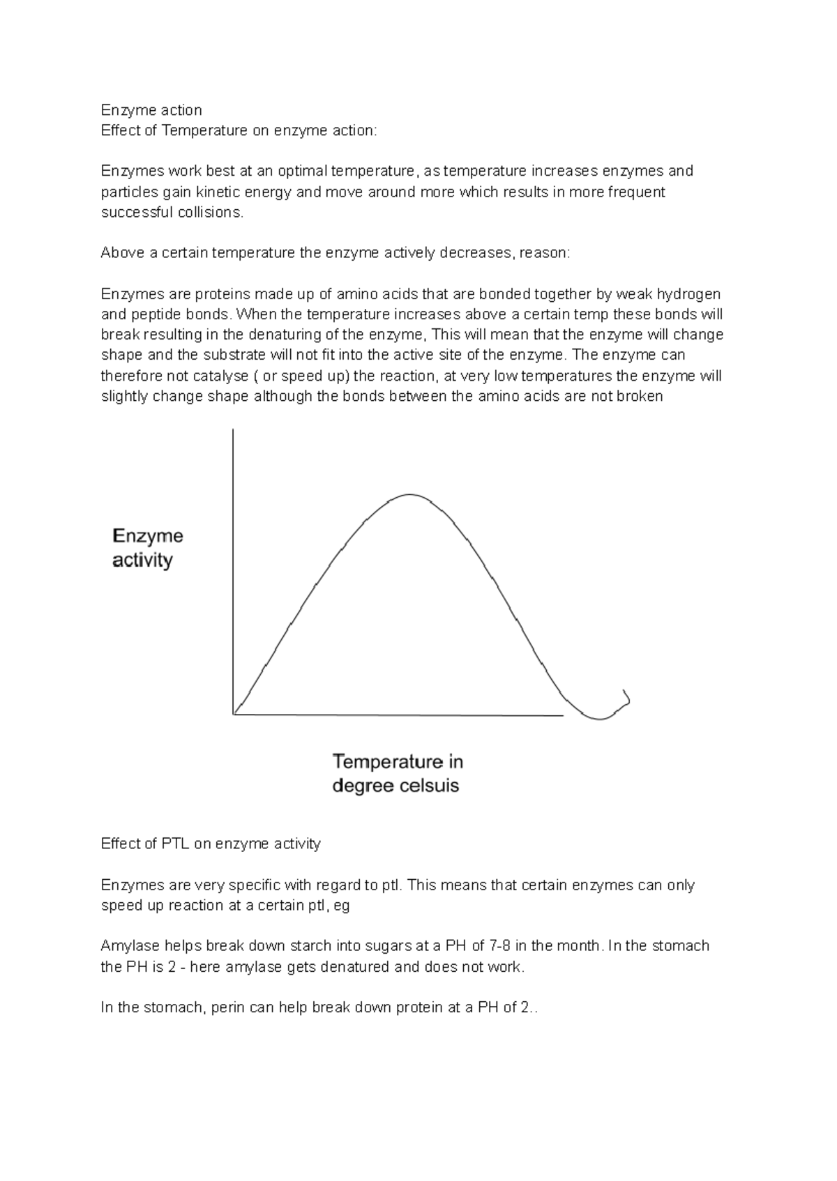 Enzymes and Their Action: Temperature & pH Effects Notes - Studocu
