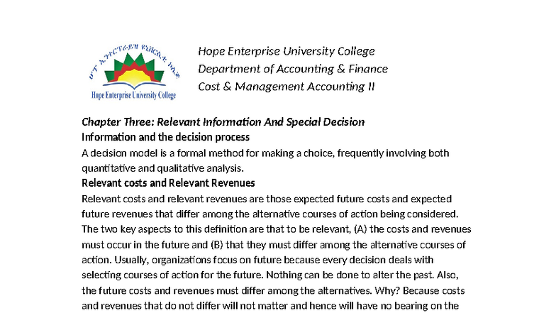 Cost Management Accounting II: Chapter 3 - Decision Making Process ...
