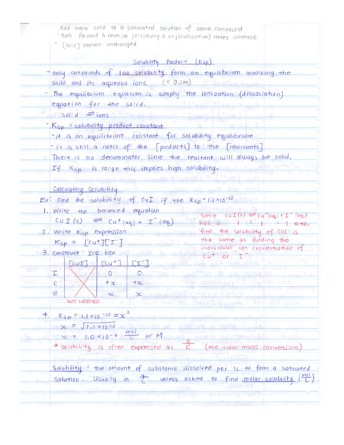 Ksp Calculations and Solubility Equilibrium for Chemistry 101 - Studocu