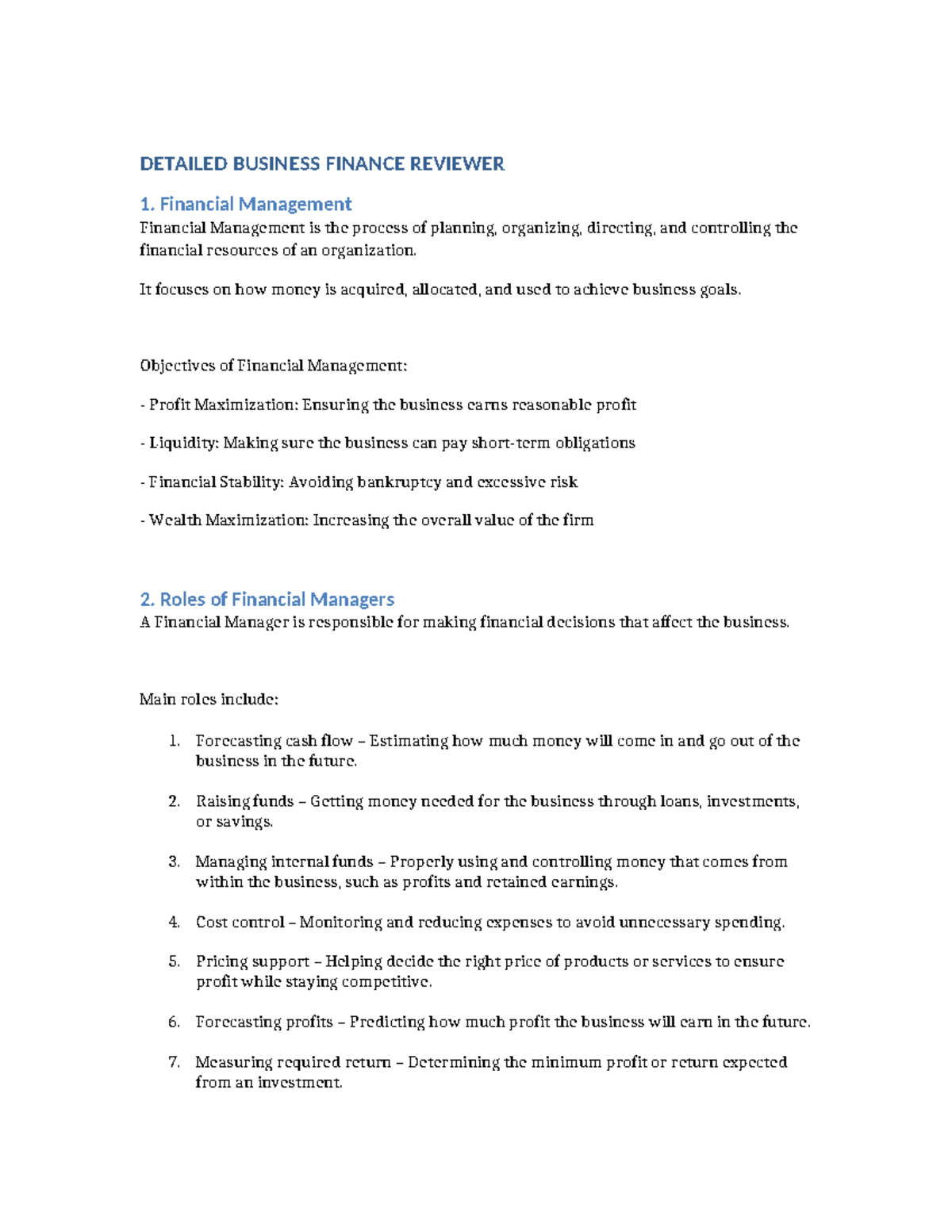 Detailed Business Finance Reviewer (FIN 101) - Studocu