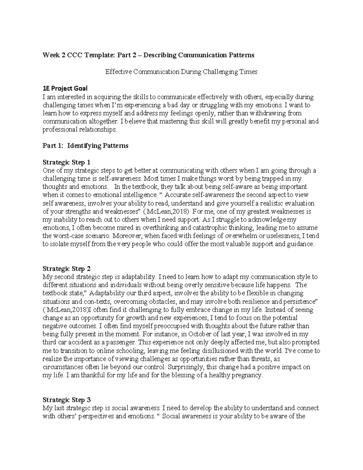 Week 2 CCC Template: Effective Communication Patterns in Challenges ...