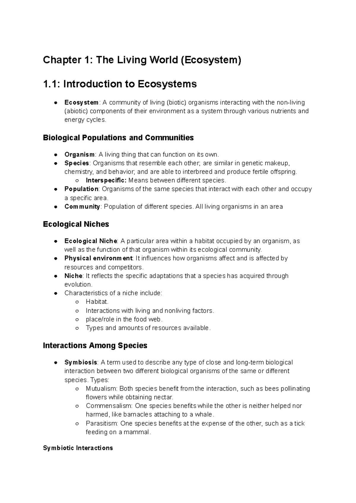 APES Unit 1: Review of Ecosystems and Biomes Concepts - Studocu