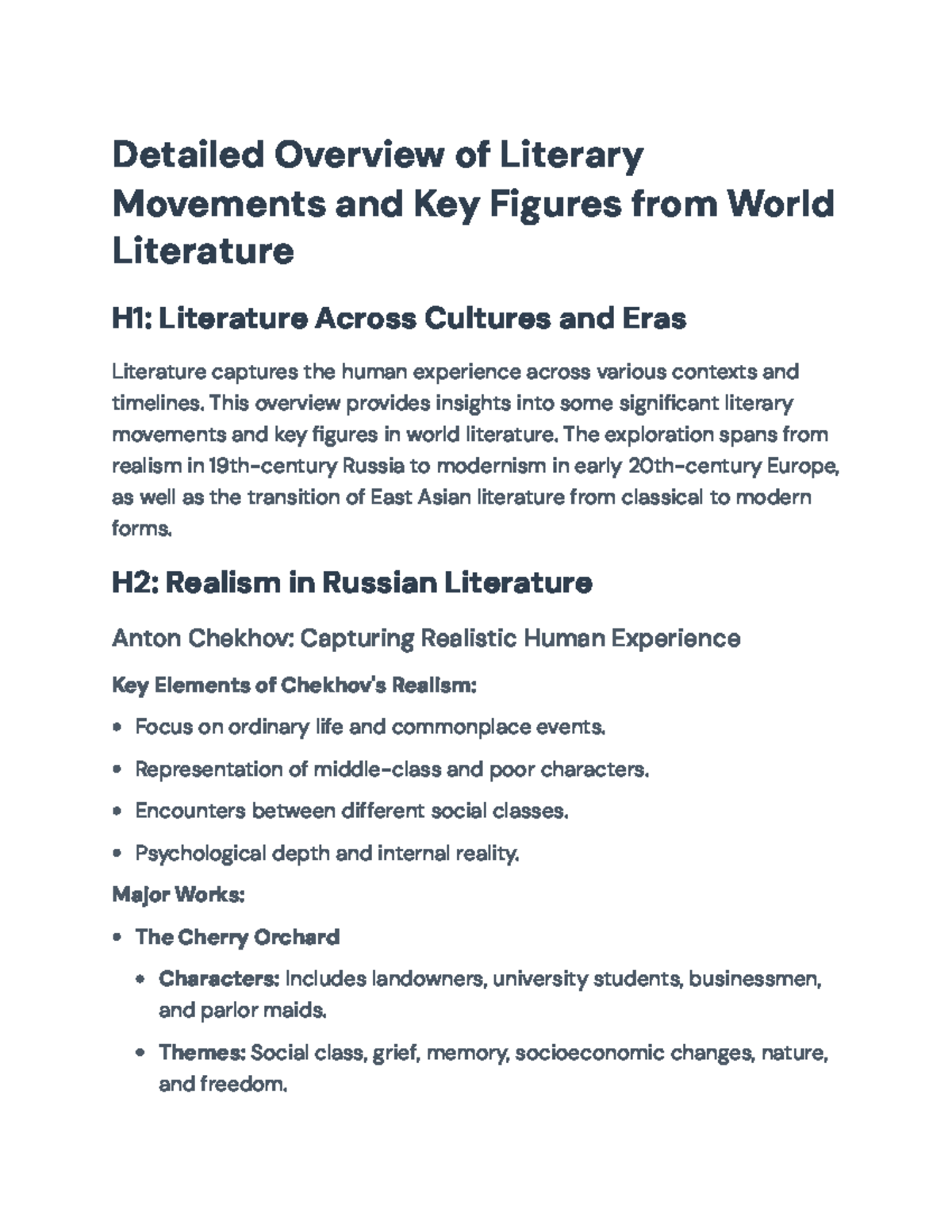 Overview of Literary Movements and Influential Figures in World ...