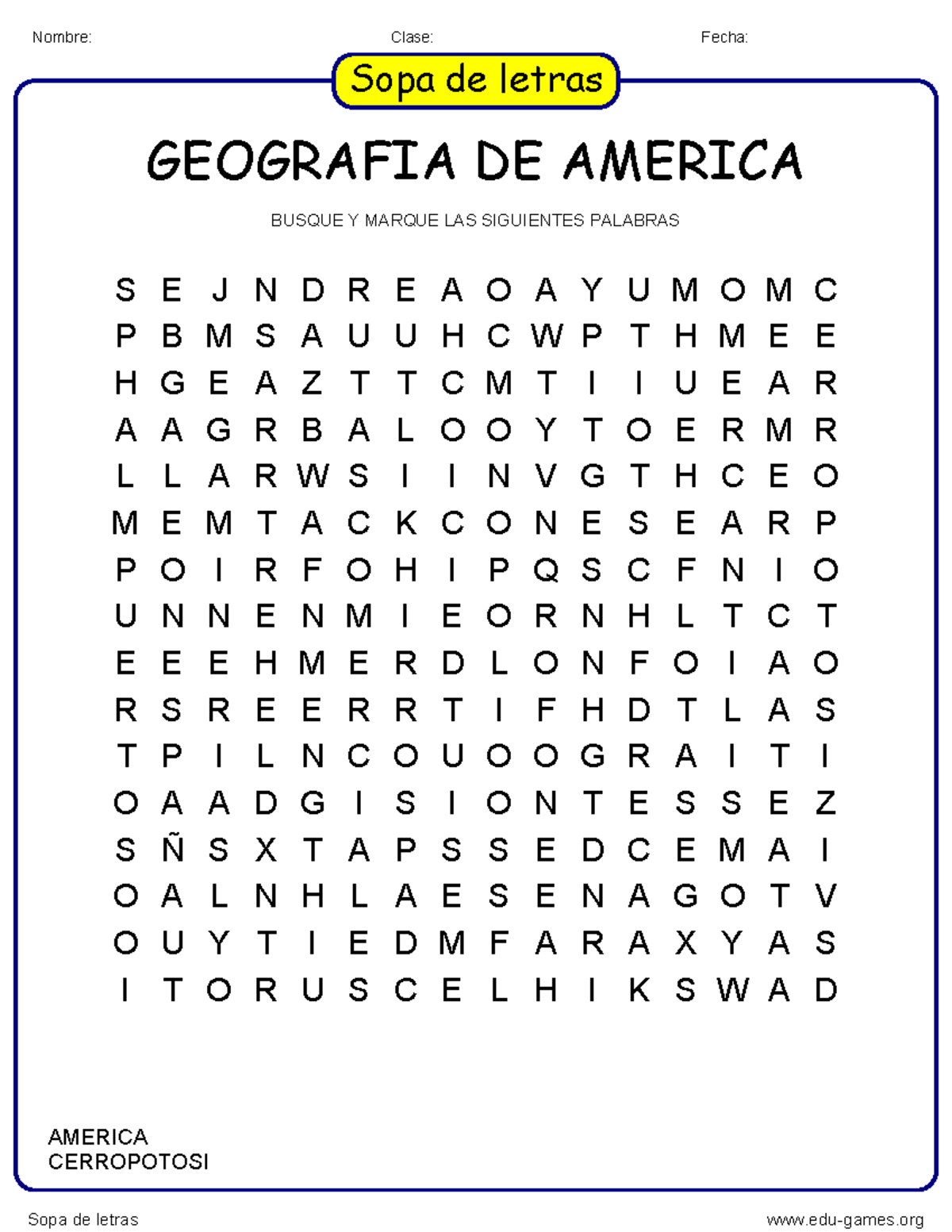 GEOGRAFIA DE AMERICA: Sopa de Letras y Claves de Respuestas - Studocu