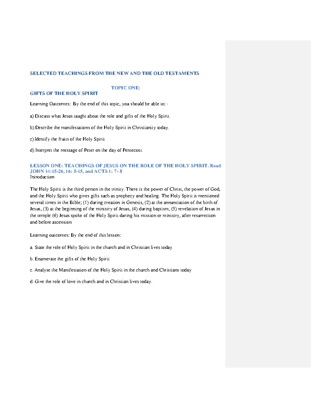 Cre Form 3 Final Exam Notes: Understanding the Holy Spirit and ...