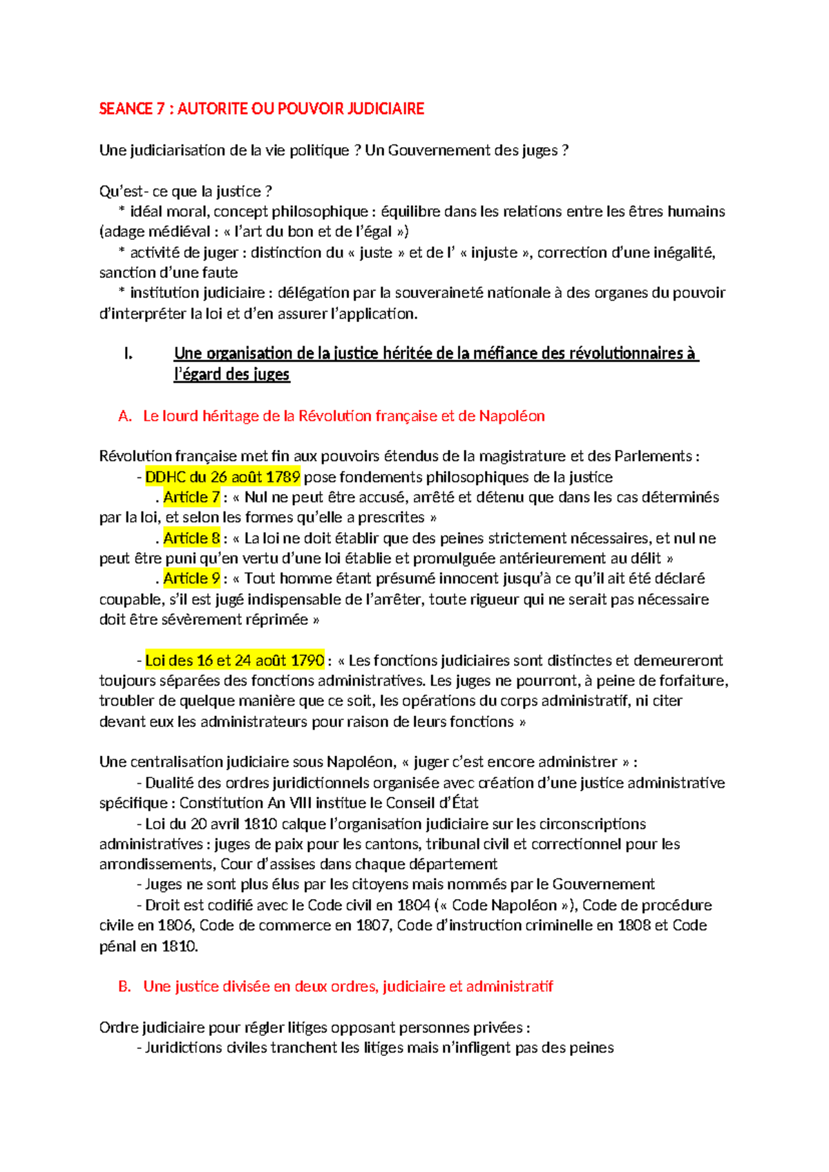Droit constitutionnel Séance 7 : Autorité et Pouvoir Judiciaire - Studocu