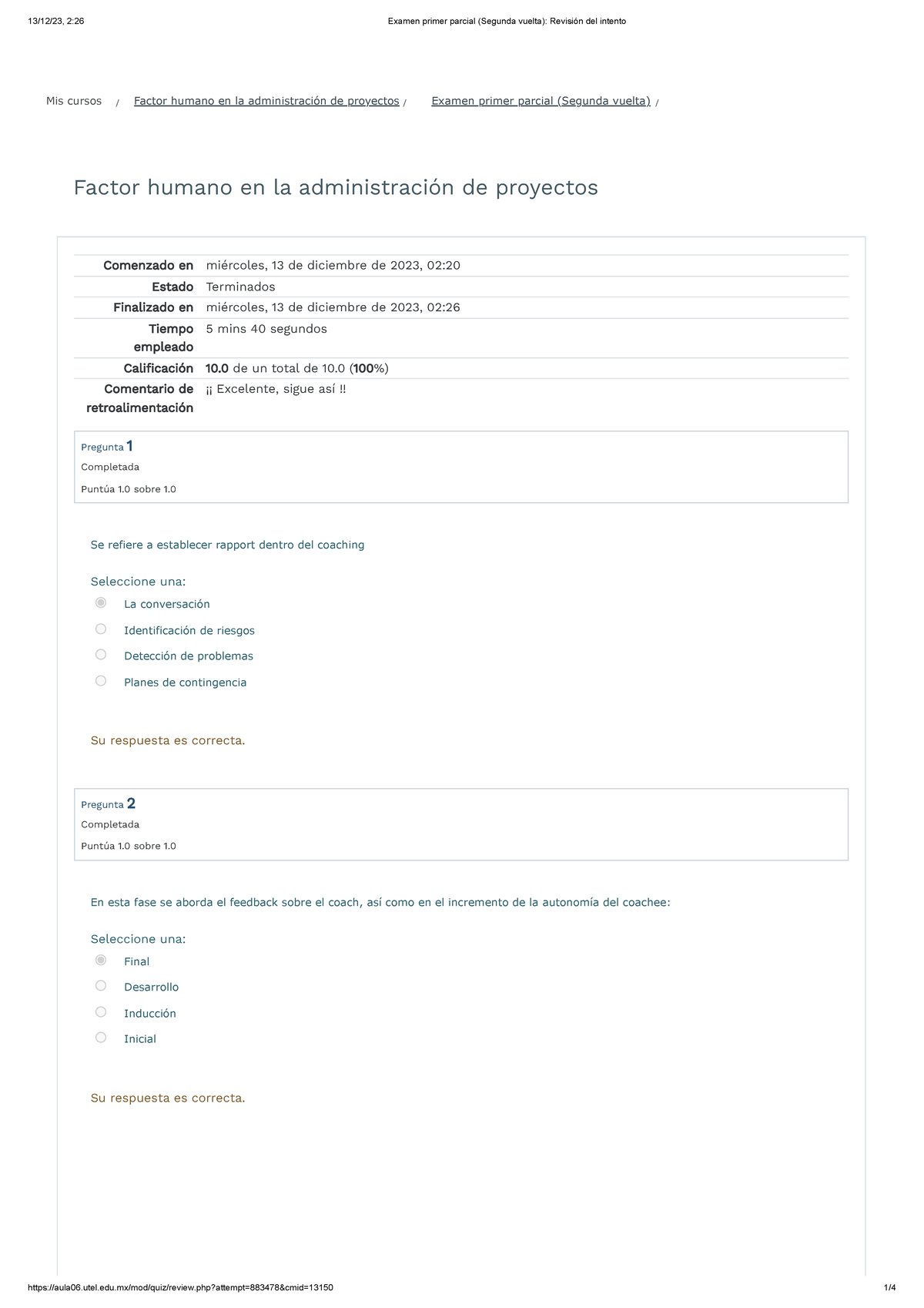 Revisión del Examen Primer Parcial (Segunda vuelta) - Factor Humano - Studocu