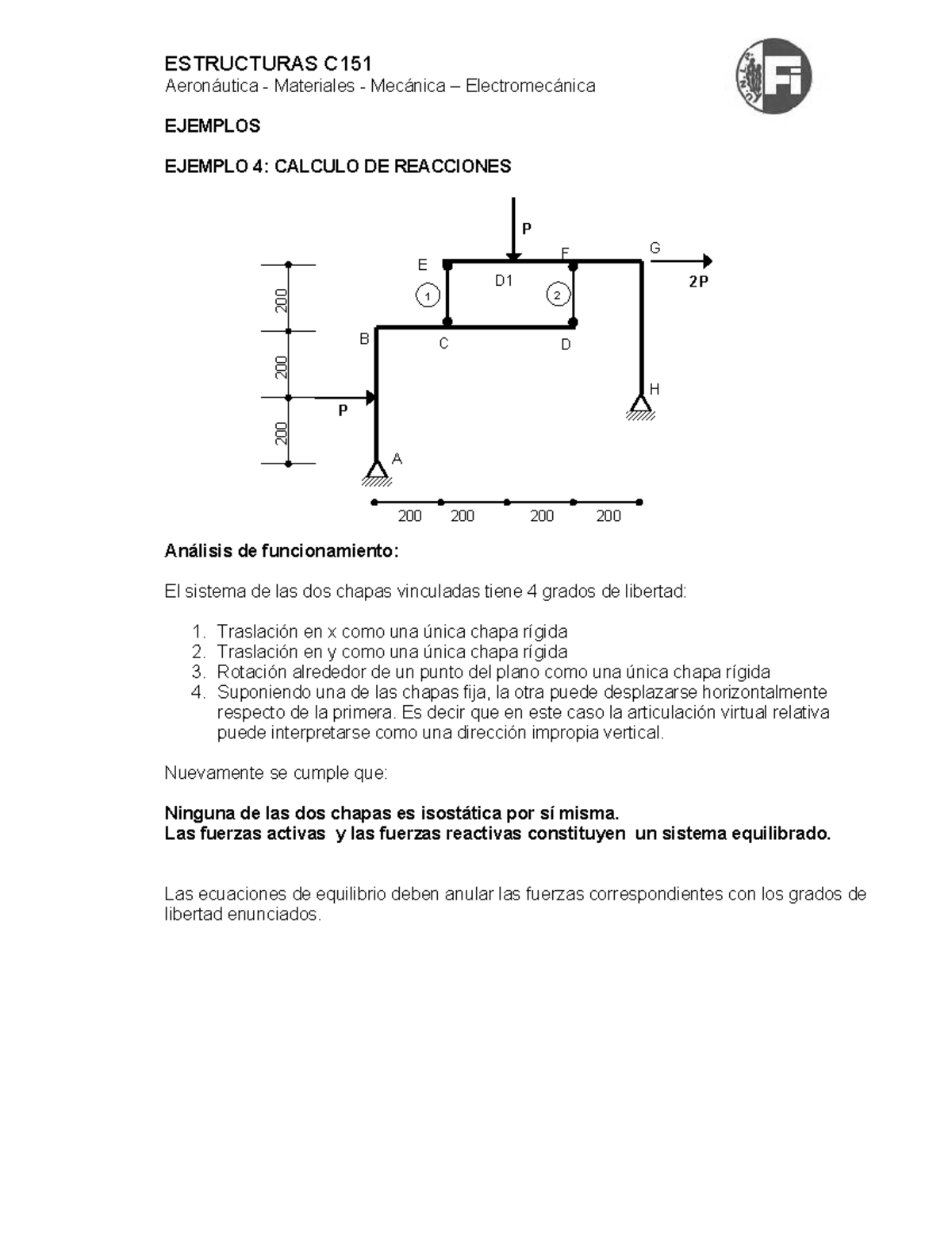 Ejemplo 4: Cálculo de Reacciones en Estructuras C151 - Studocu