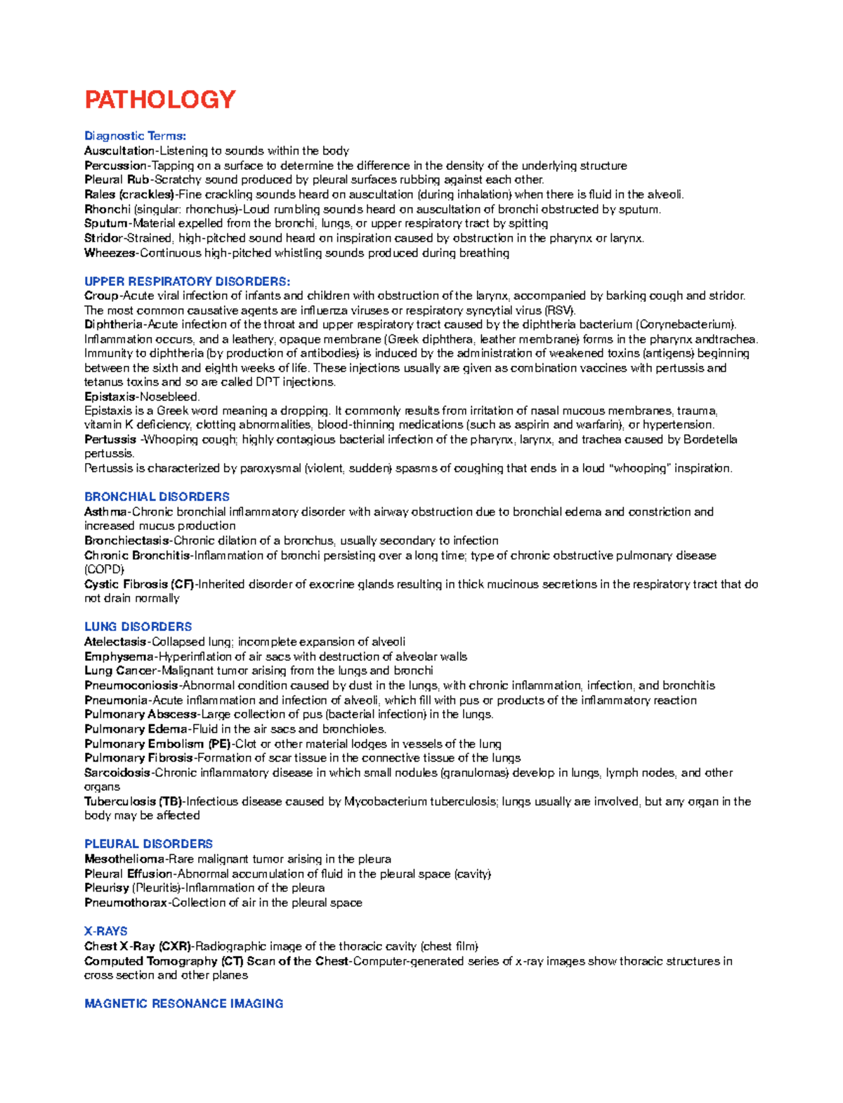 Respiratory Pathology - PATHOLOGY Diagnostic Terms: Auscultation ...