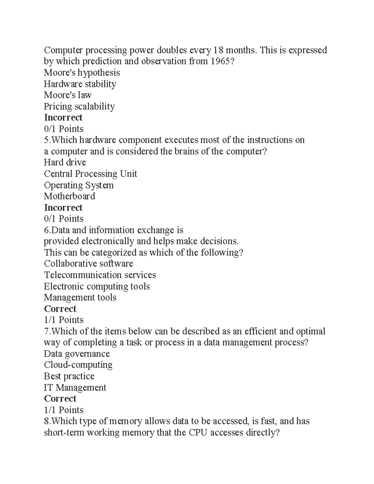 Practice test main - Computer processing power doubles every 18 months ...