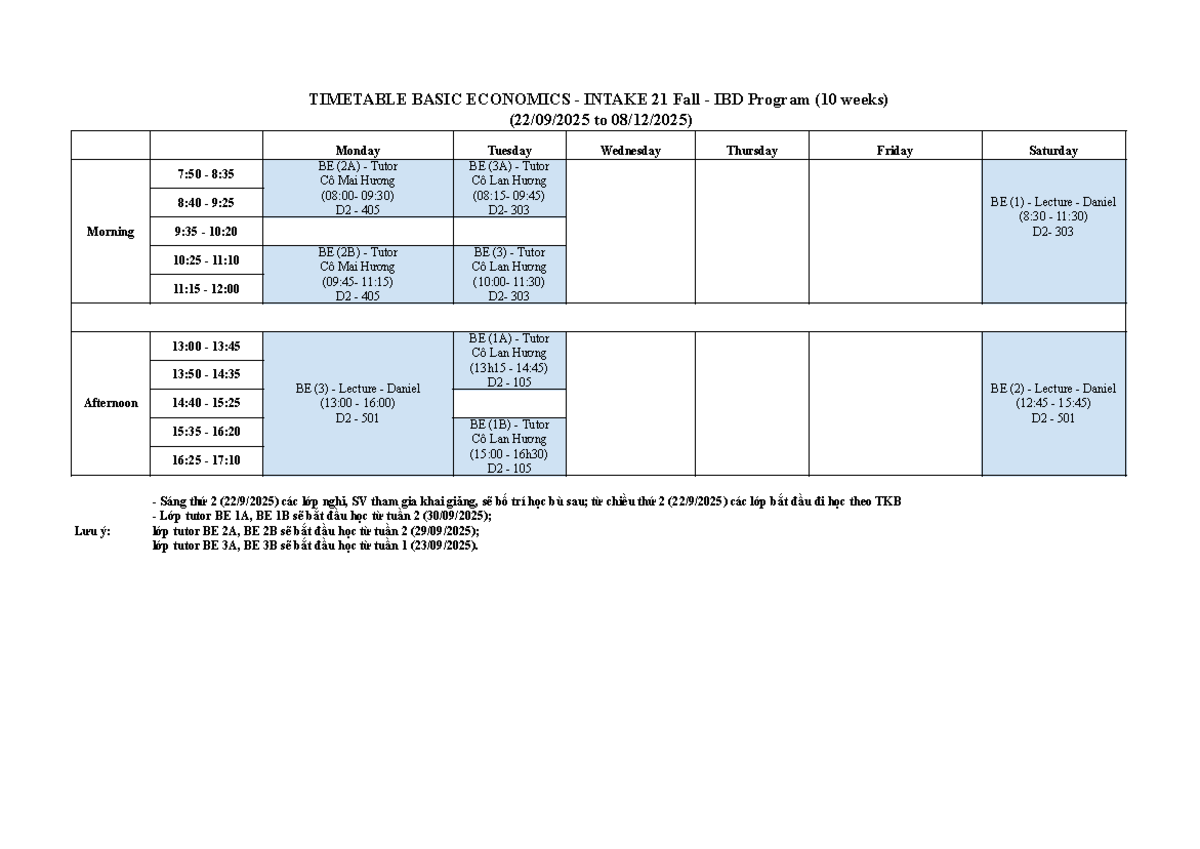 BASIC ECONOMICS TIMETABLE SEM 1 IBD Program Fall 21 - Studocu