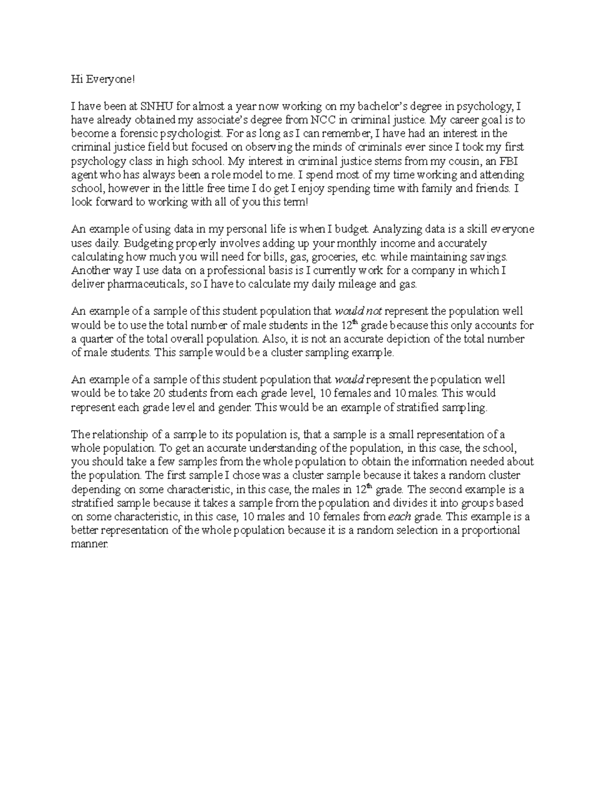 MAT 240 - Discussion 1-1: Analyzing Data Sampling Techniques - Studocu