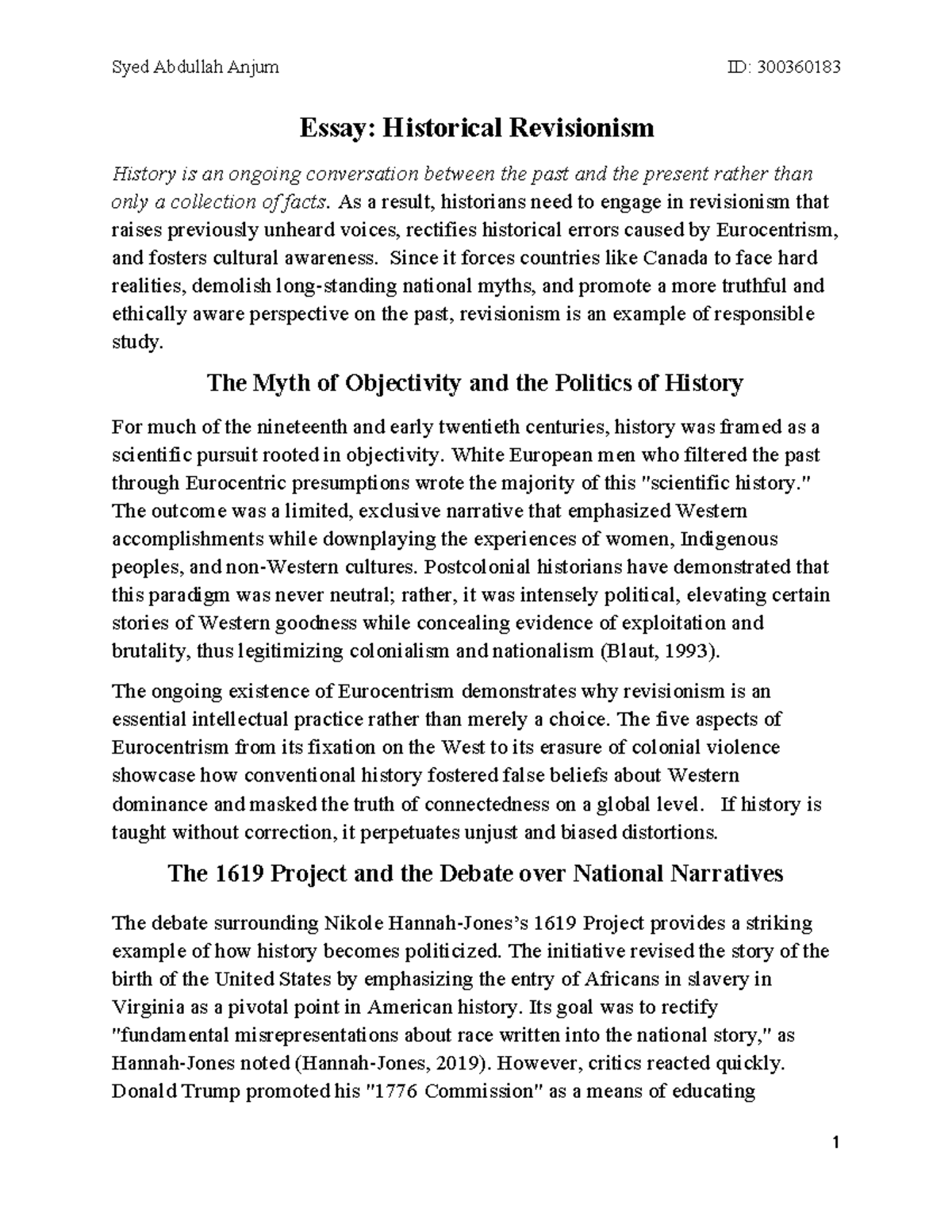 HIS1101 - Essay on Historical Revisionism and Its Impact - Studocu