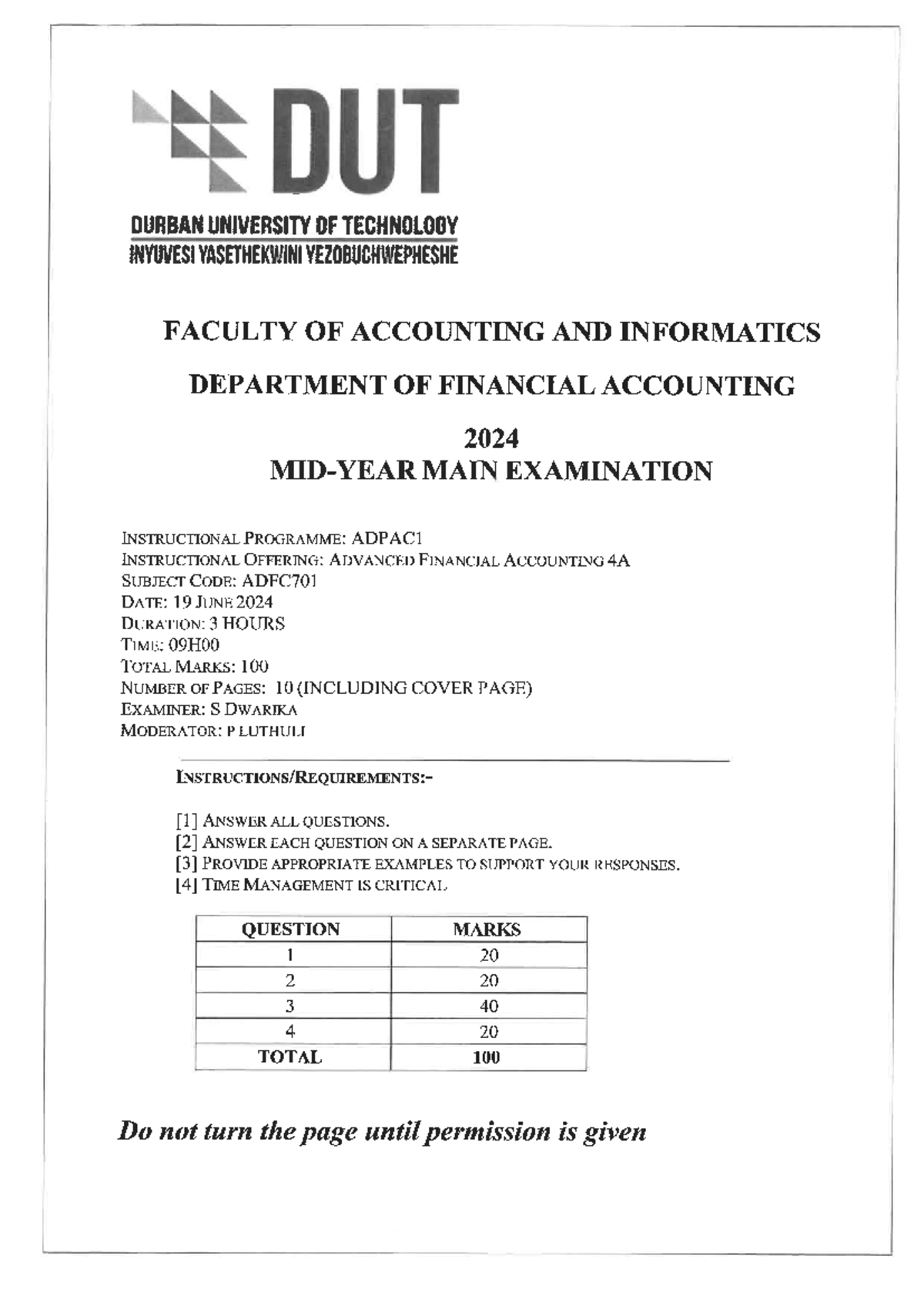 Exam paper edition - DUT DURBAN UNIVERSITY OF TECHNOLOGY INYUVES ...