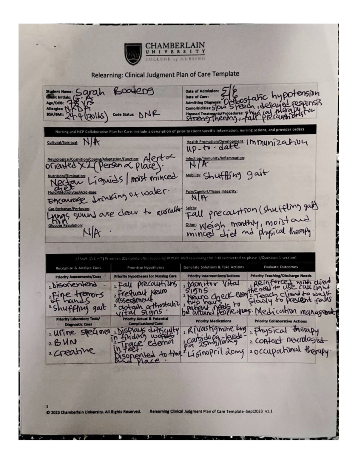 Chamberlain-3 - Care Plan - CHAMBERLAIN UNIVERSIT COLLEGE of NURSING ...