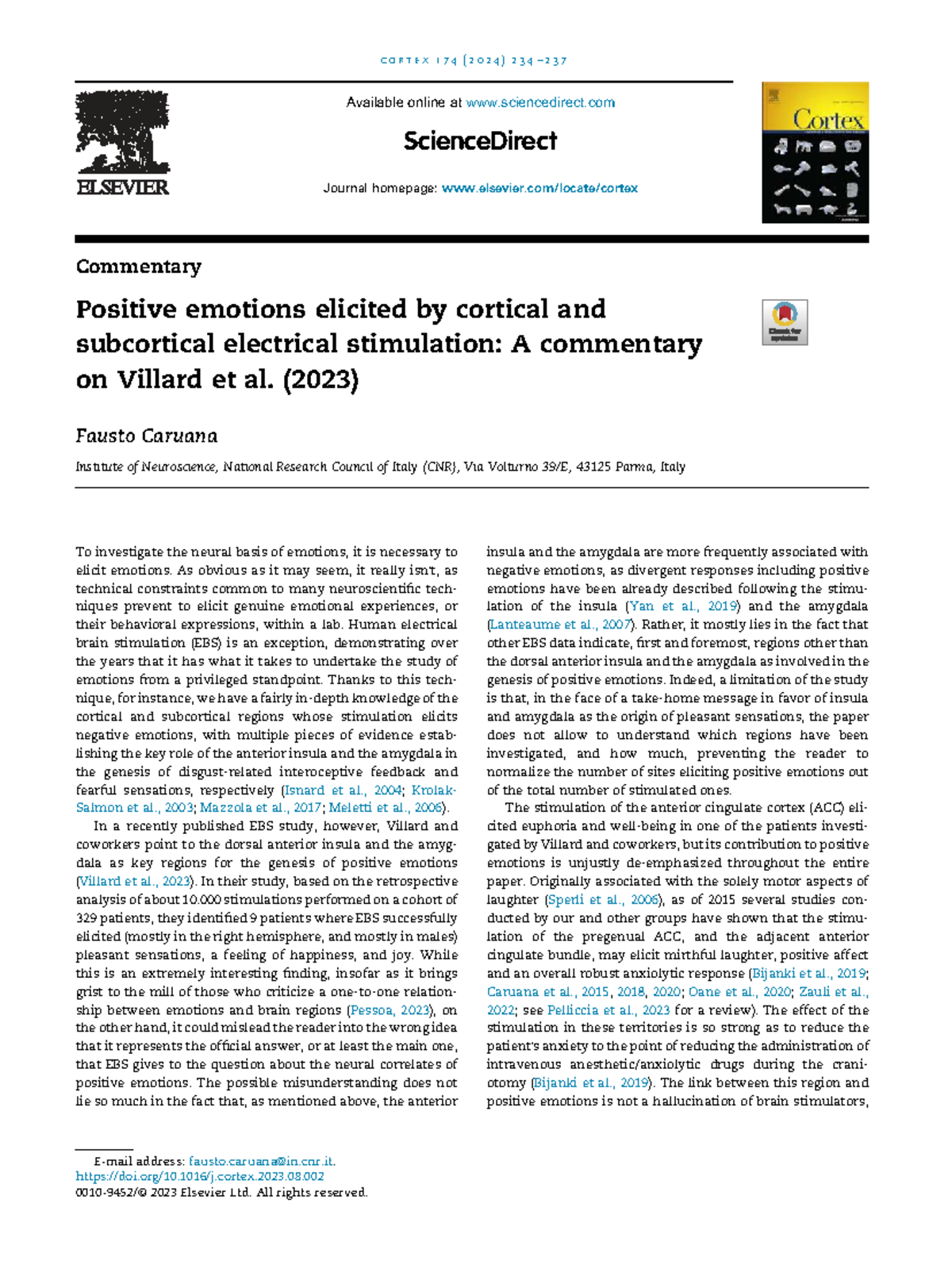 Cortex 174 (2024) 234 e237: Commentary on Positive Emotions from EBS ...