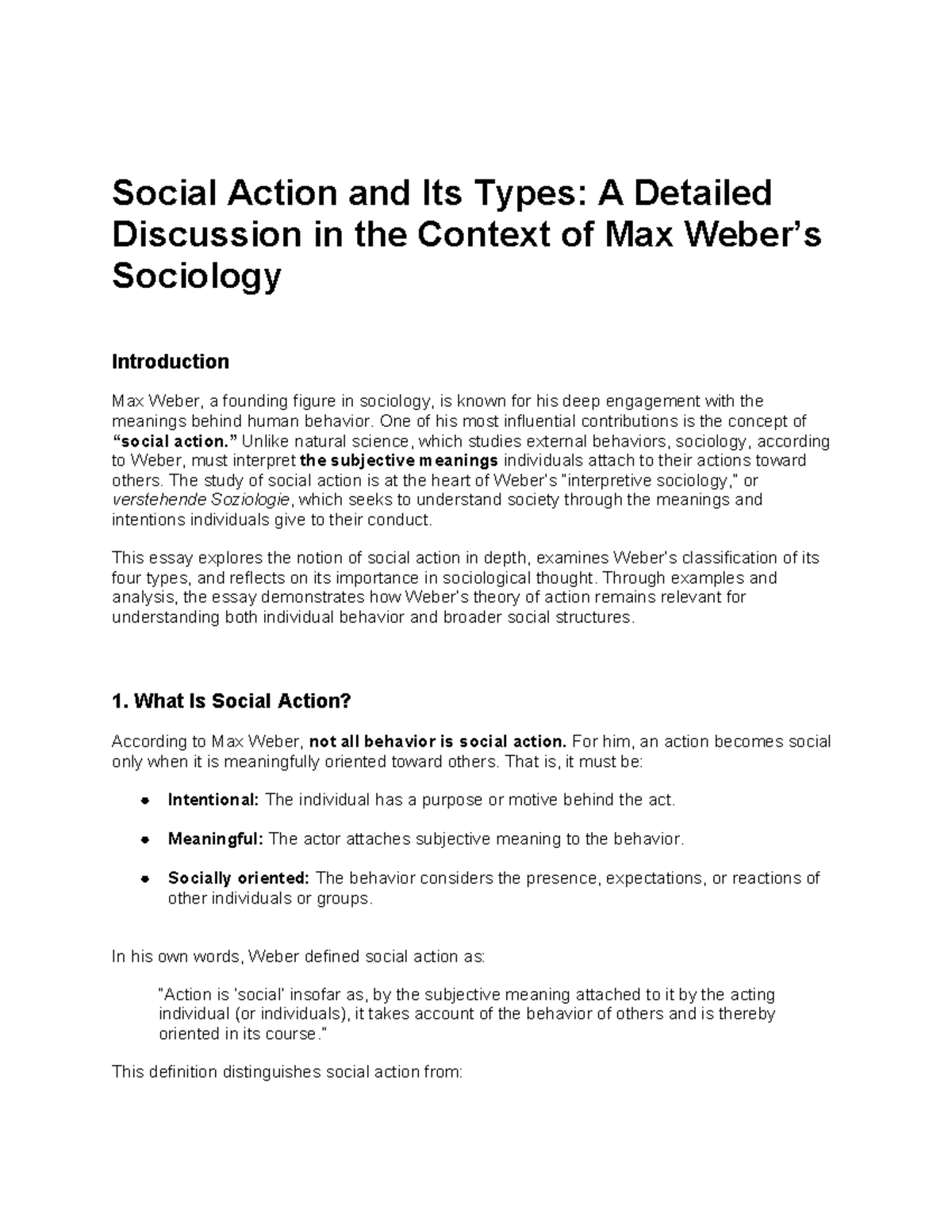 Sociology 101: Social Action Types in Max Weber's Framework - Studocu