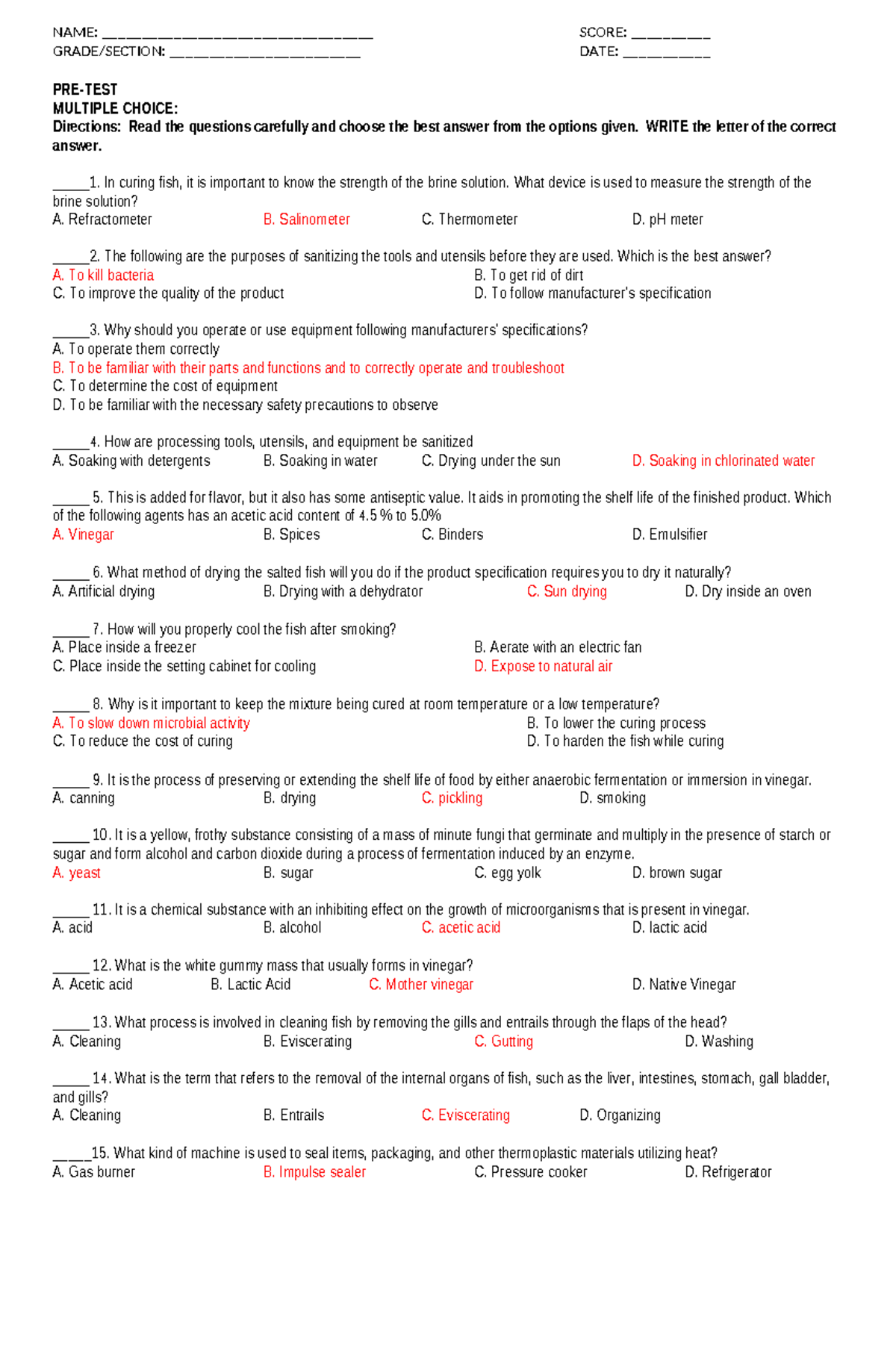 PRE-Quiz 1 - Quiz - NAME: __________________________________ SCORE ...