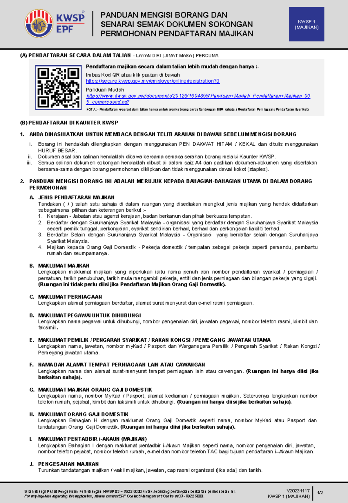 Panduan Lengkap Mengisi Borang KWSP 1 MAJ Pendaftaran Majikan BM - Studocu