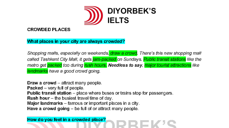 CROWDED PLACES: Exploring the Buzz of Urban Life - Studocu