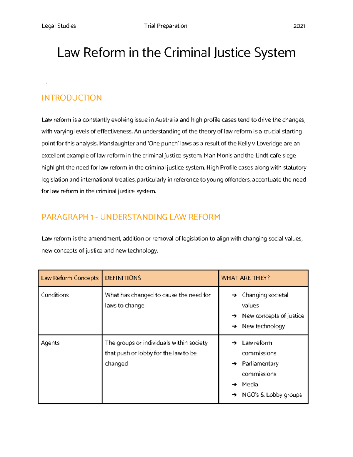 Legal Studies - Trial Prep: Analyzing Law Reform in Justice System ...