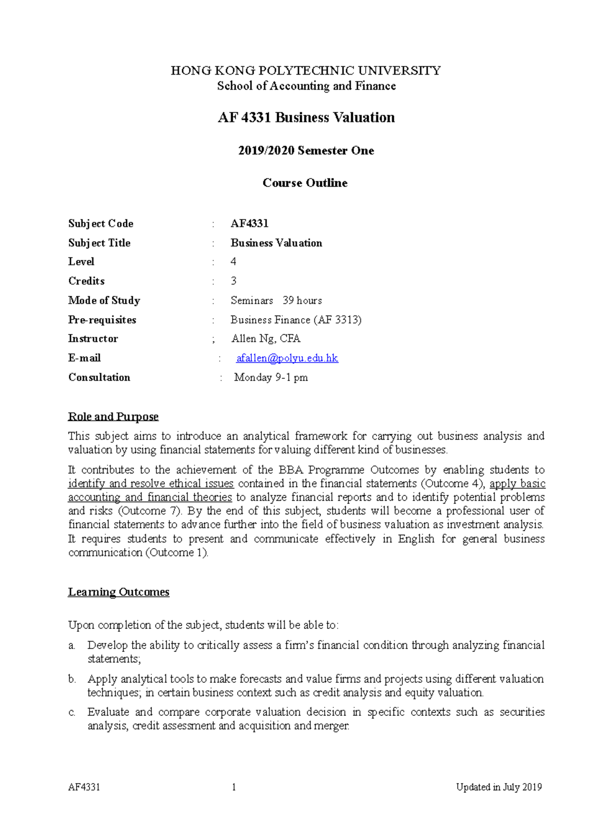AF4331 course outline Sep 2019 sem001002 - HONG KONG POLYTECHNIC ...