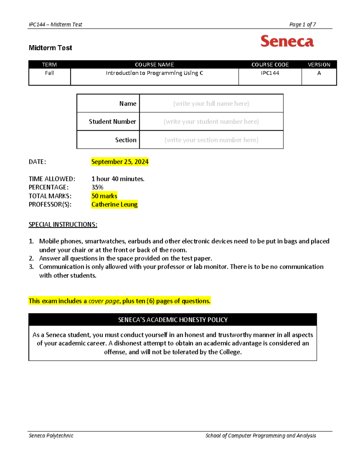 Ipc144-midterm-sample - Midterm Test TERM COURSE NAME COURSE CODE ...