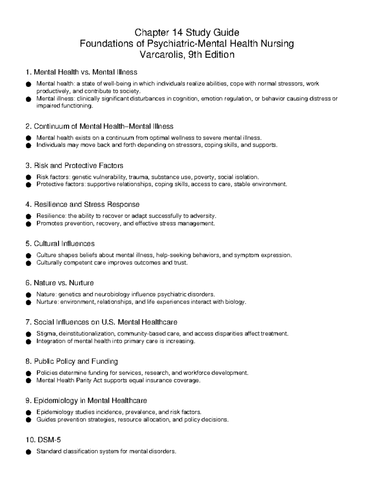 Chapter 14 Study Guide: Foundations of Mental Health Nursing - Studocu