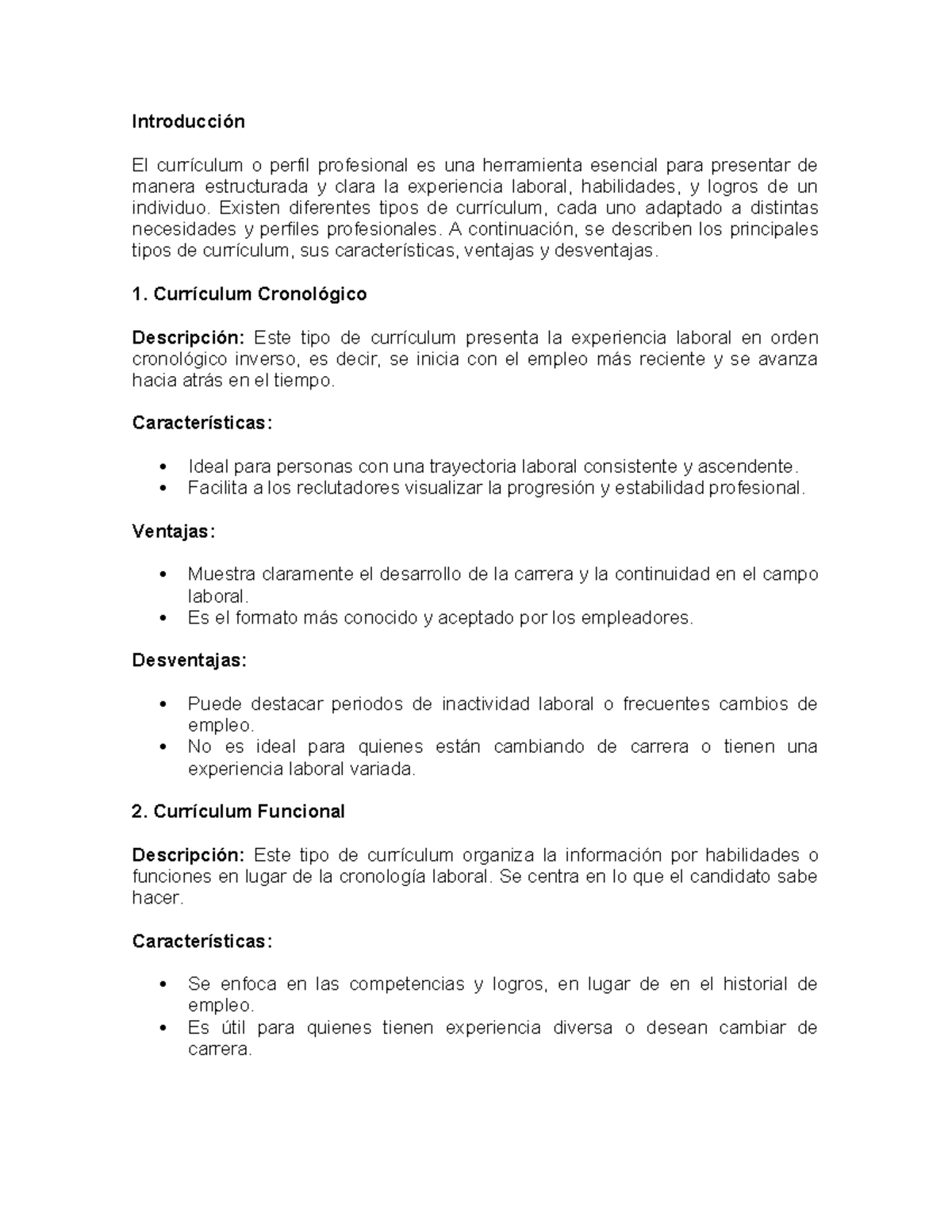 Tipos de Currículum: Características, Ventajas y Desventajas - Studocu