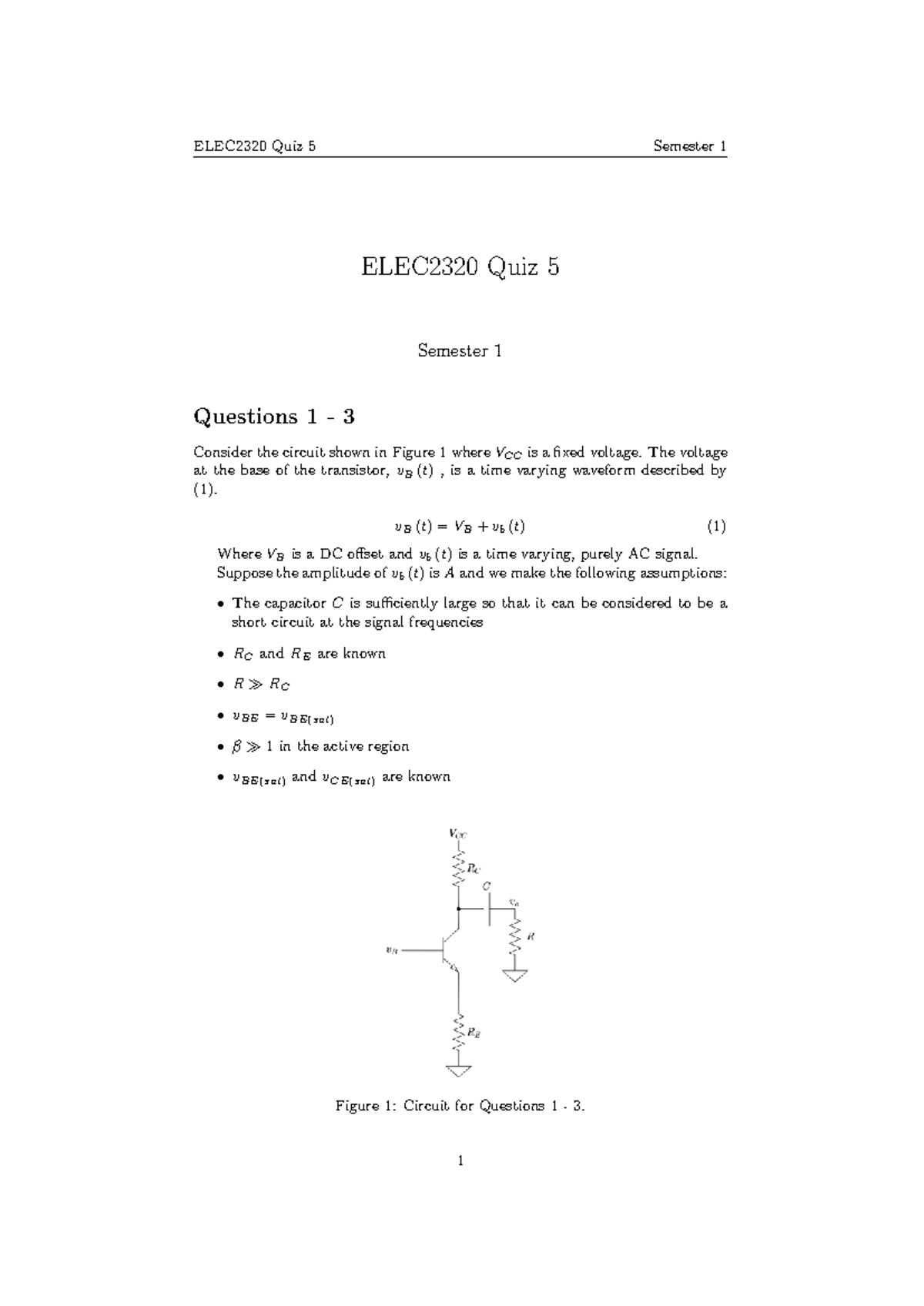 ELEC2320 Quiz 5 Questions and Circuit Analysis - Studocu